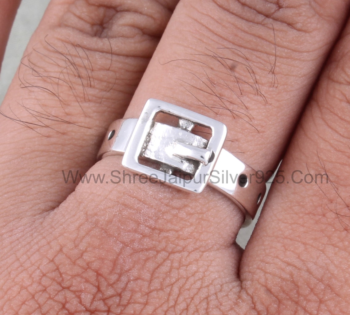 Belt Buckle Solid 925 Sterling Silver Band Ring for Men's | Etsy