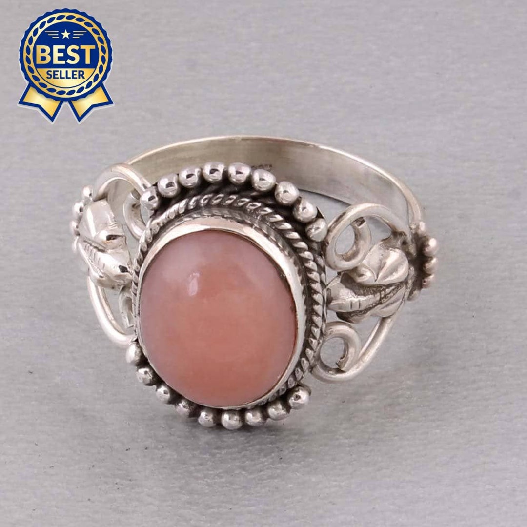 Natural Pink Opal Oval Stone Solid 925 Sterling Silver Ring - Etsy