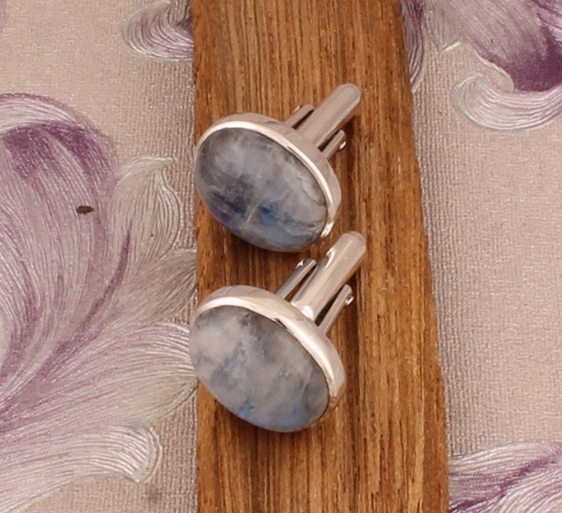 Natural Rainbow Moonstone Silver Cufflink 925 Sterling | Etsy