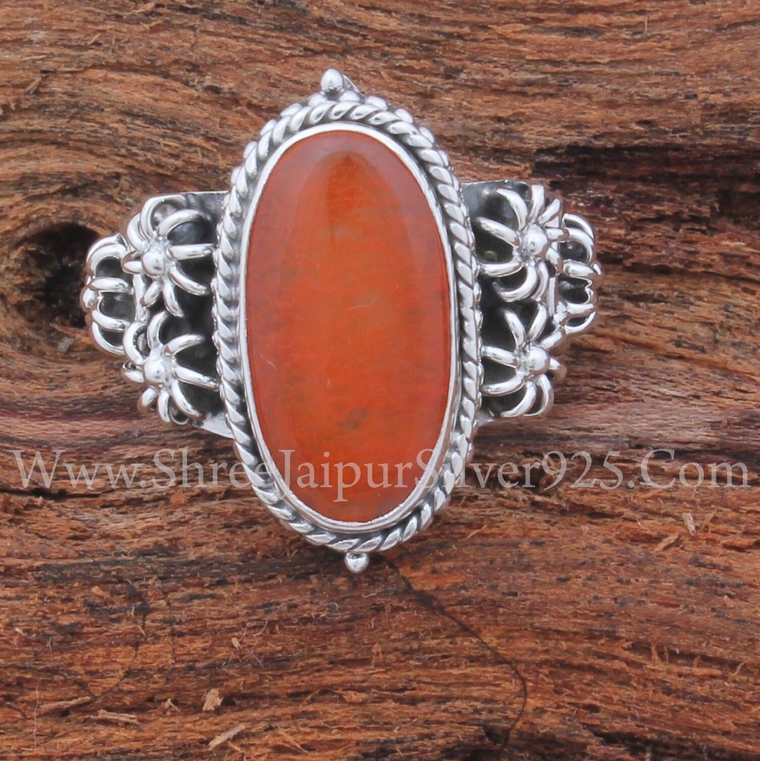 Orange Jade Solid 925 Sterling Silver Ring for Women Oval Jade Gemstone ...