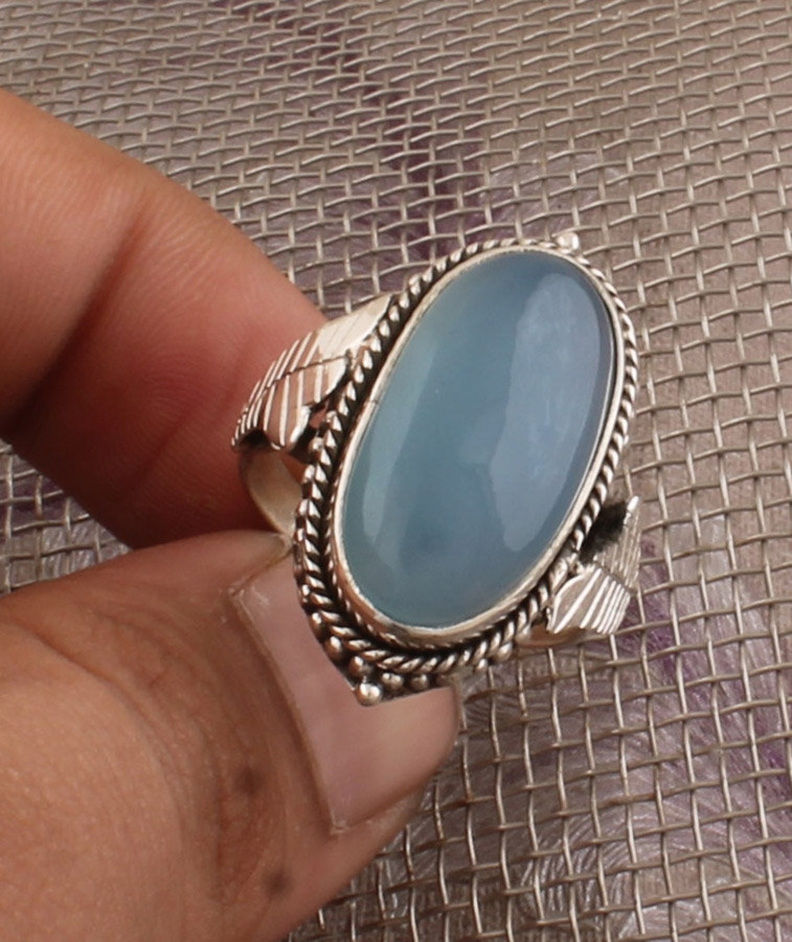 Ice Blue Chalcedony Oval Gemstone Ring 925 Sterling Silver - Etsy