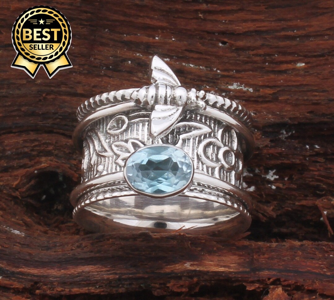 Spinner Blue Topaz Solid 925 Sterling Silver Spinner Handmade - Etsy