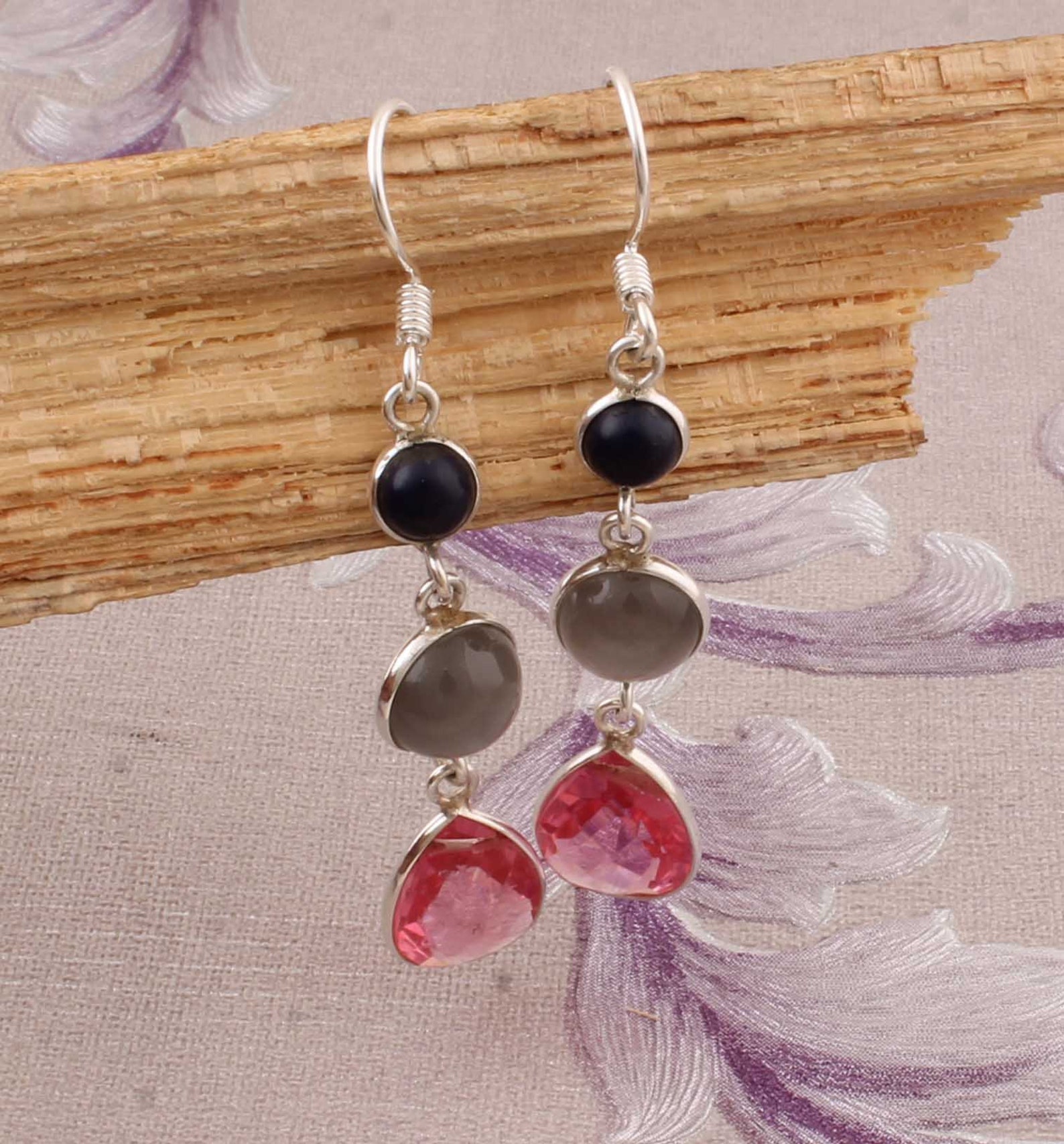 Combo Gemstone Earring Three Gemstone Earring 925-Sterling | Etsy