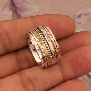 Silver Spinner Ring, Boho Hammered 925 Sterling Silver Designer Spinner ...