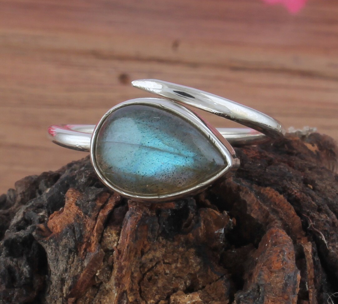 Adjustable Silver Pear Gemstone Ring for Women, 925 Sterling Silver ...
