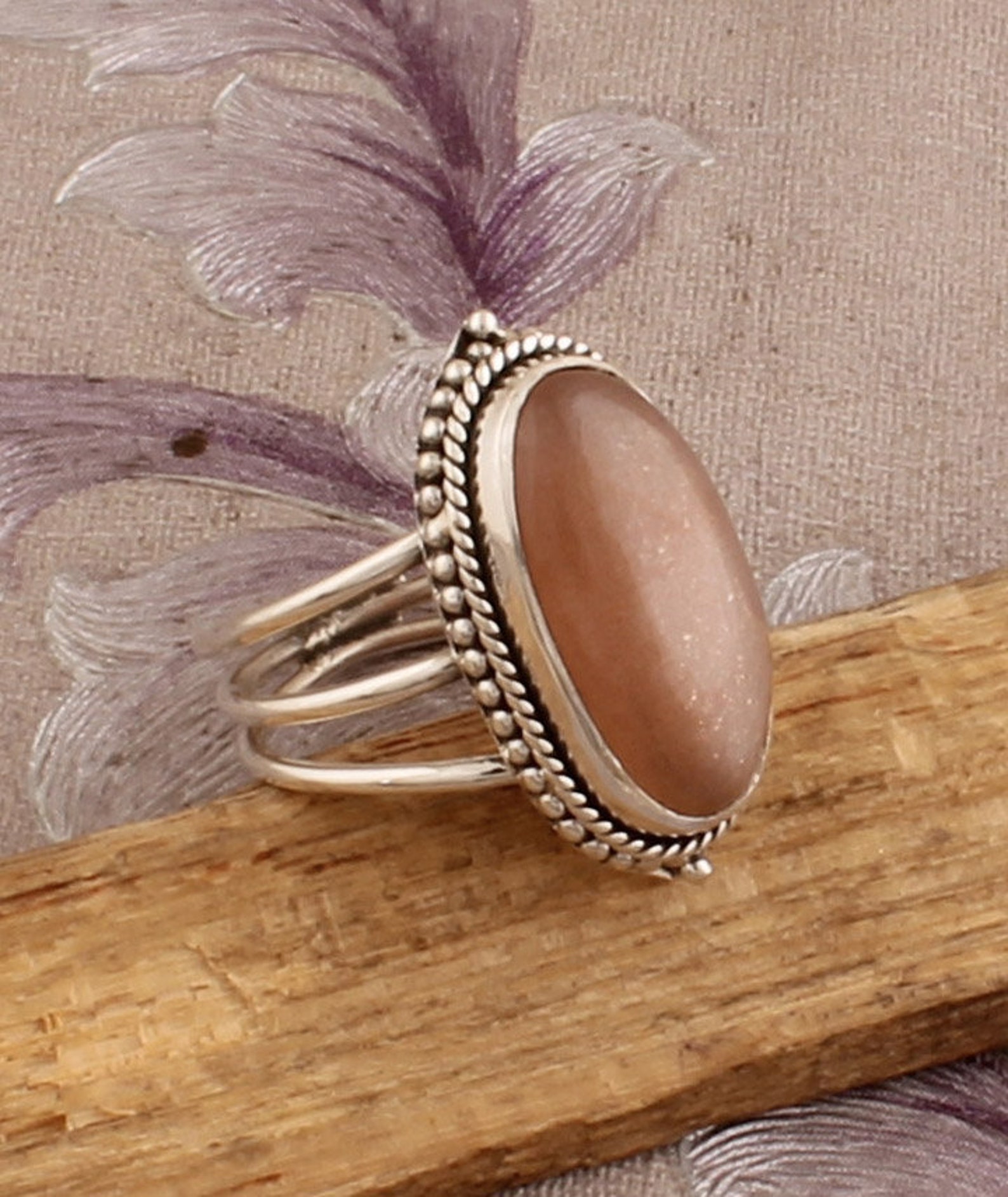 Long Oval Shape Gemstone Three Layer Ring 925 Sterling Silver | Etsy