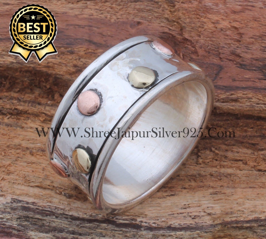 Sterling Silver Spinner Ring: Brass & Copper Meditation Band - Etsy