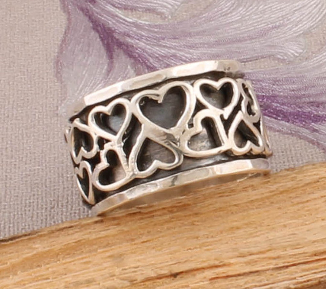 Sterling Silver Spinner Ring: Heart Design, Anxiety Relief - Etsy