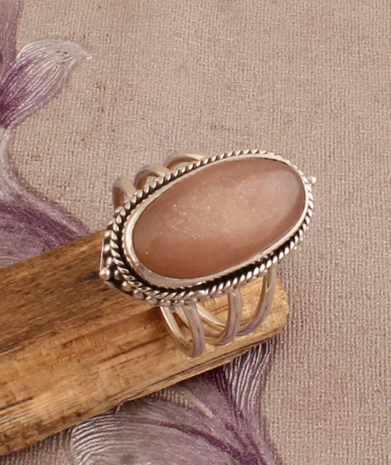 Long Oval Shape Gemstone Three Layer Ring 925 Sterling Silver | Etsy