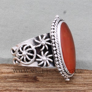 Orange Jade Solid 925 Sterling Silver Ring for Women Oval Jade Gemstone ...