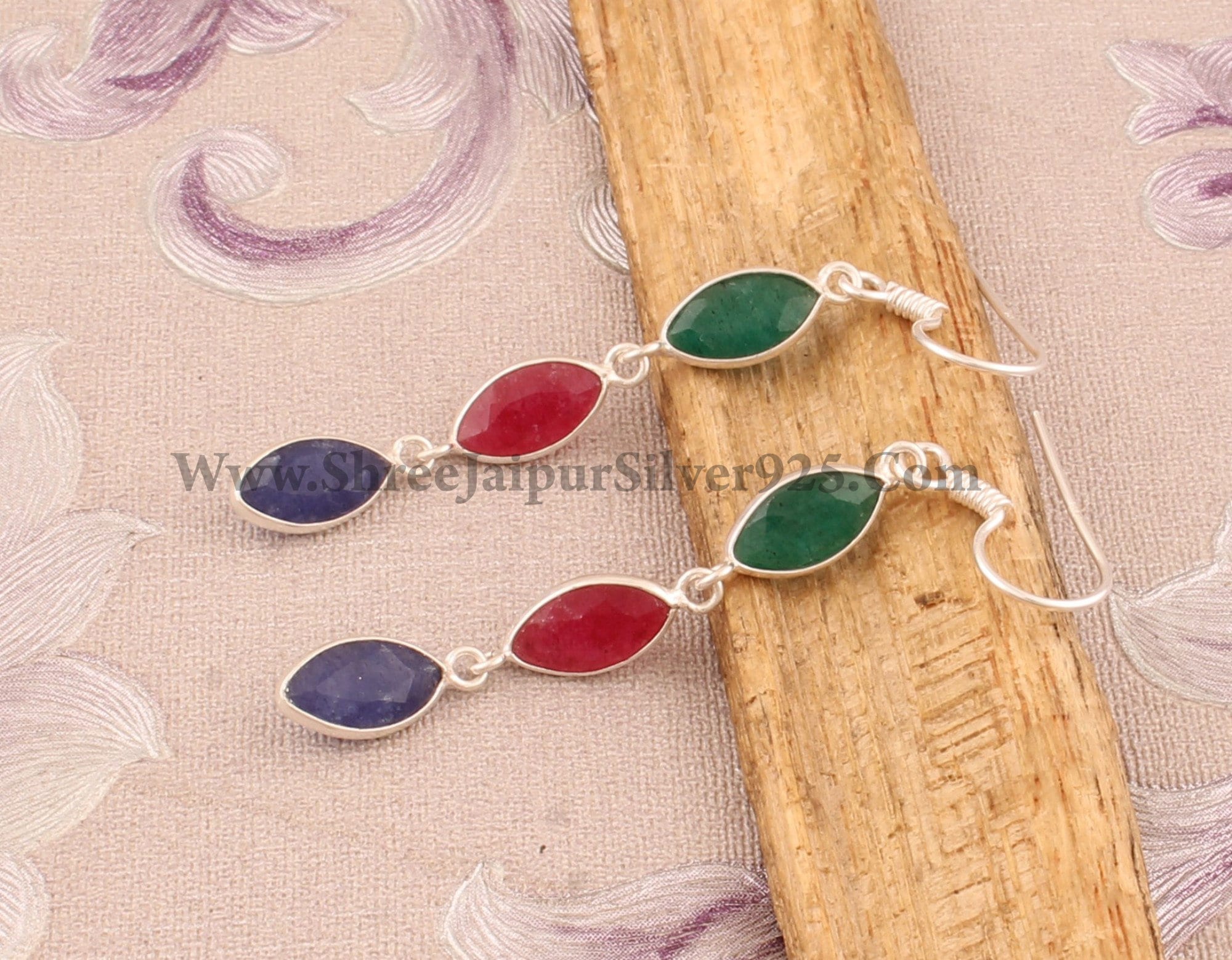 Emeraldrubyblue Safayar Gemstone Earring 925-sterling Solid - Etsy