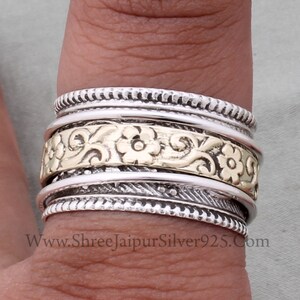 Two Tone Spinner 925 Sterling Silver Spinner Ring for Girl, Handmade ...