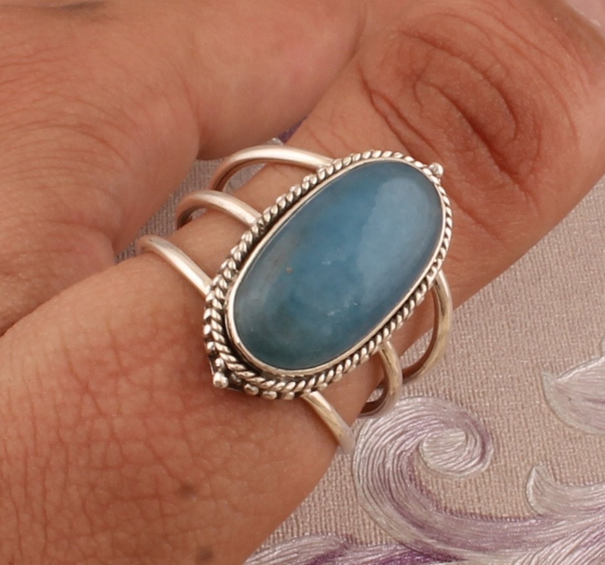 Blue Chalcedony Ring 925 Sterling Silver Oval Shape Gemstone | Etsy