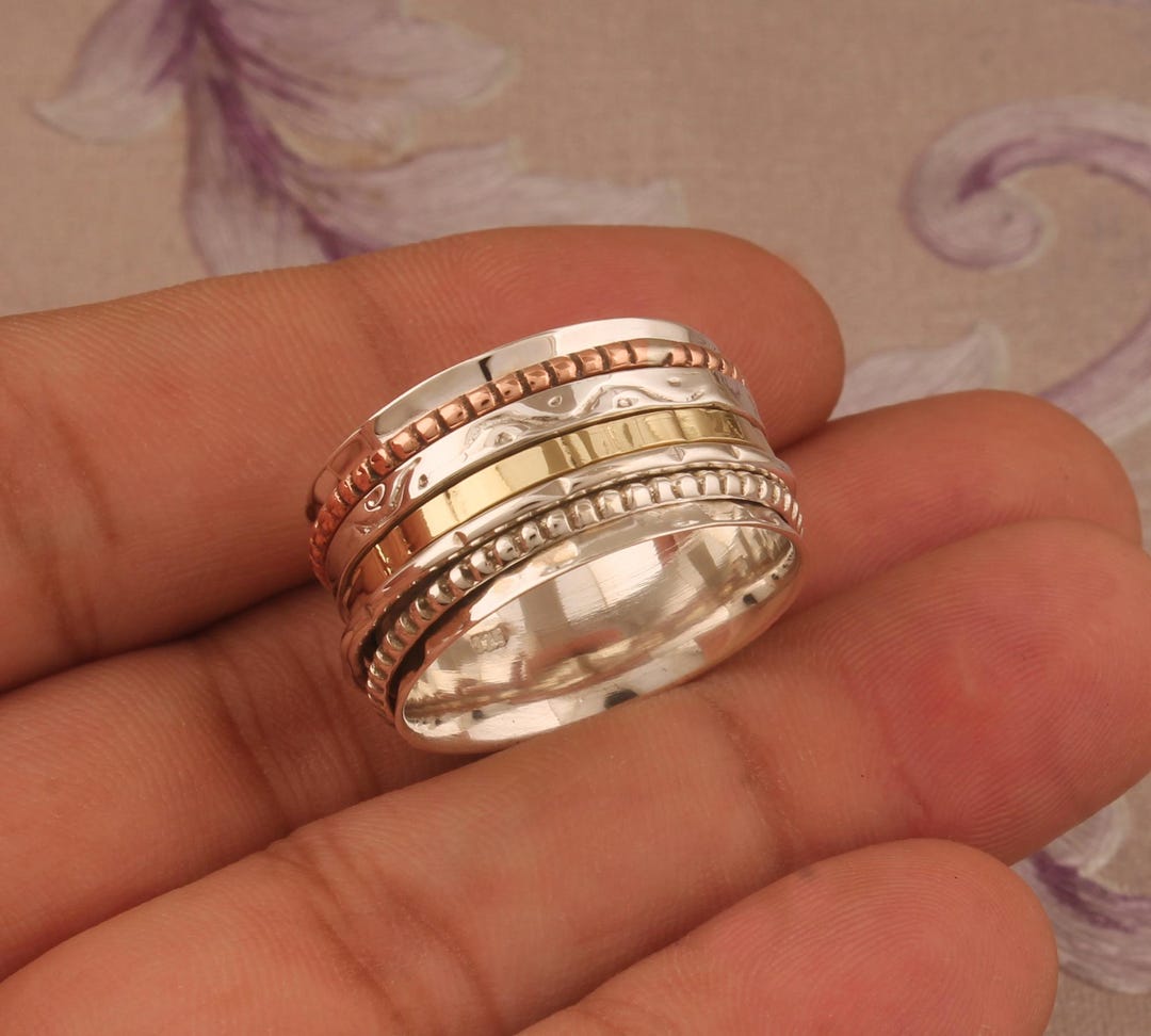 Spinner Ring, Three Tone Ring, 925 Sterling Silver Ring, Spinner Ring ...