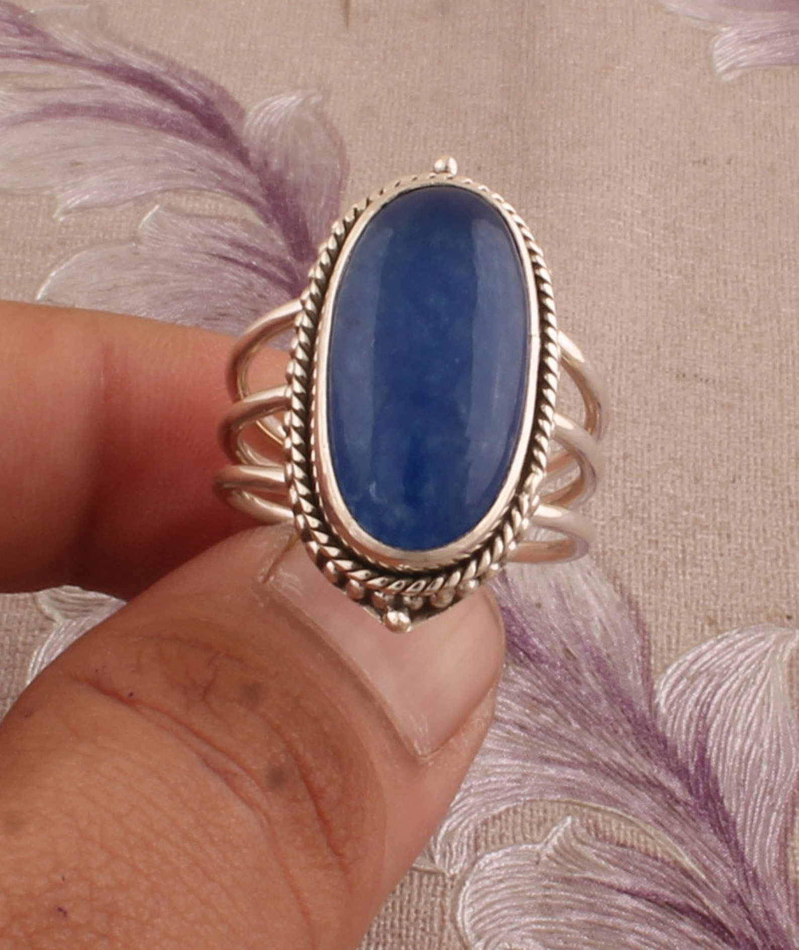 Long Oval Shape Gemstone Three Layer Ring 925 Sterling Silver | Etsy