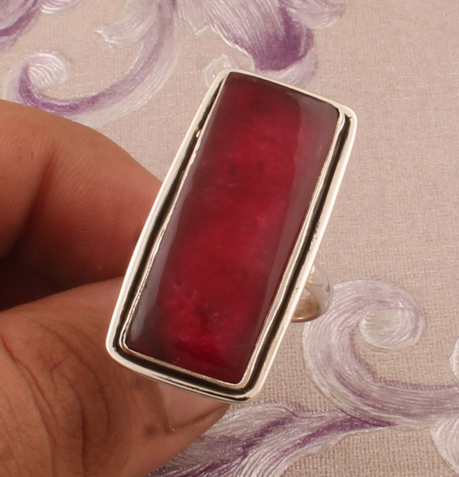 Red Jade Ring 925 Sterling Silver Ring Bar Jade Ring | Etsy