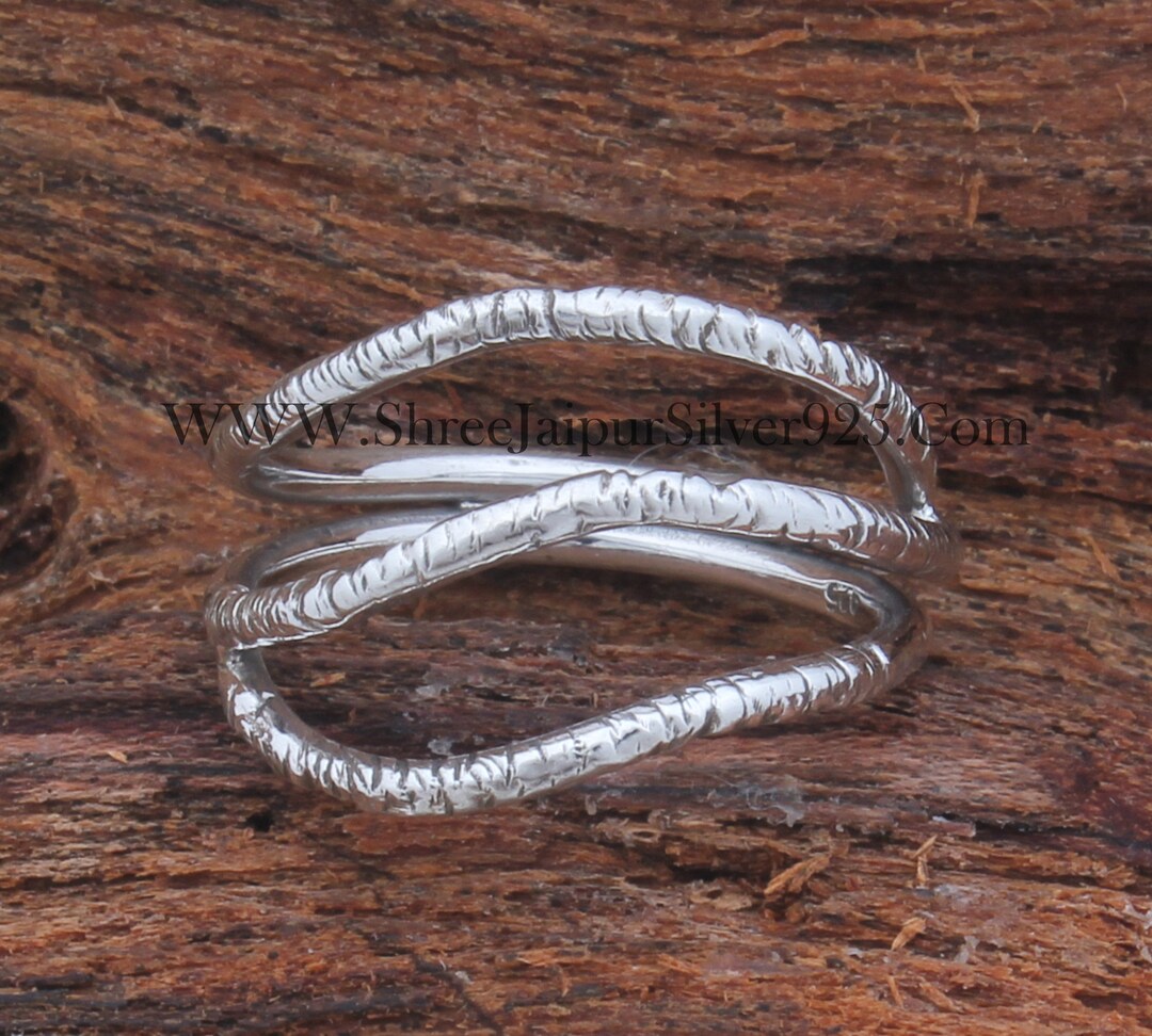 Three Layer Textured Silver Band Ring for Women Boho Solid 925 Sterling ...
