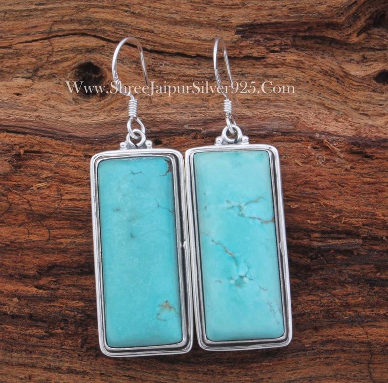 Tibetan Turquoise Rectangle Shape Stone Solid 925 Sterling | Etsy