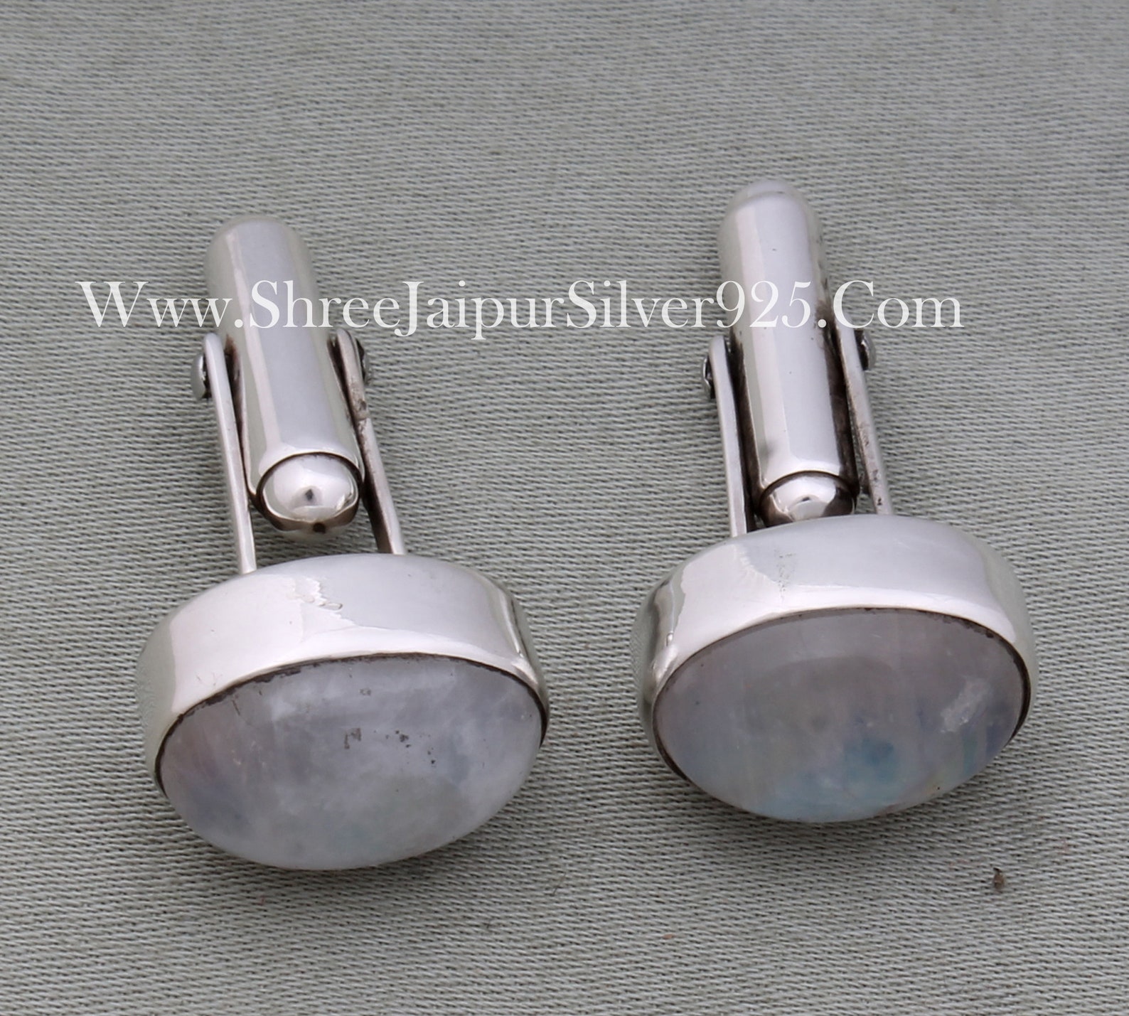 Natural Rainbow Moonstone Silver Cufflink 925 Sterling Silver - Etsy