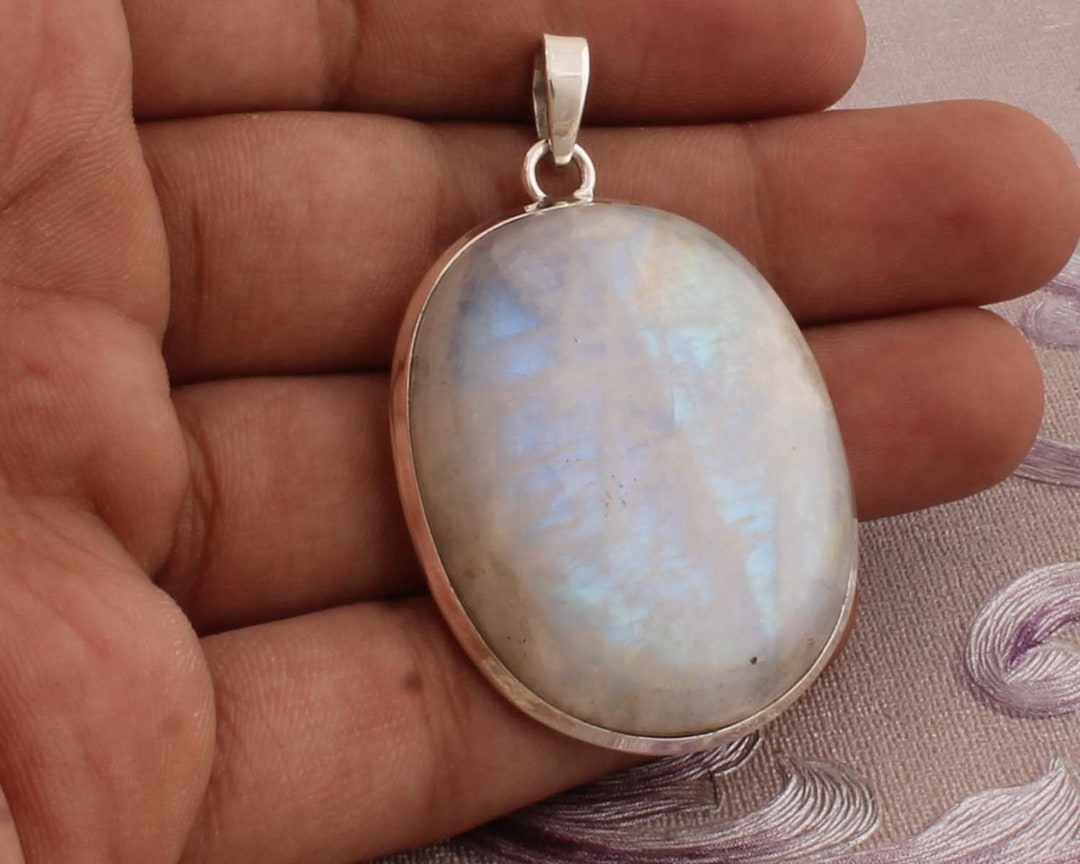 Natural Rainbow Moonstone Pendant 925 Sterling Silver Pendant for Women ...