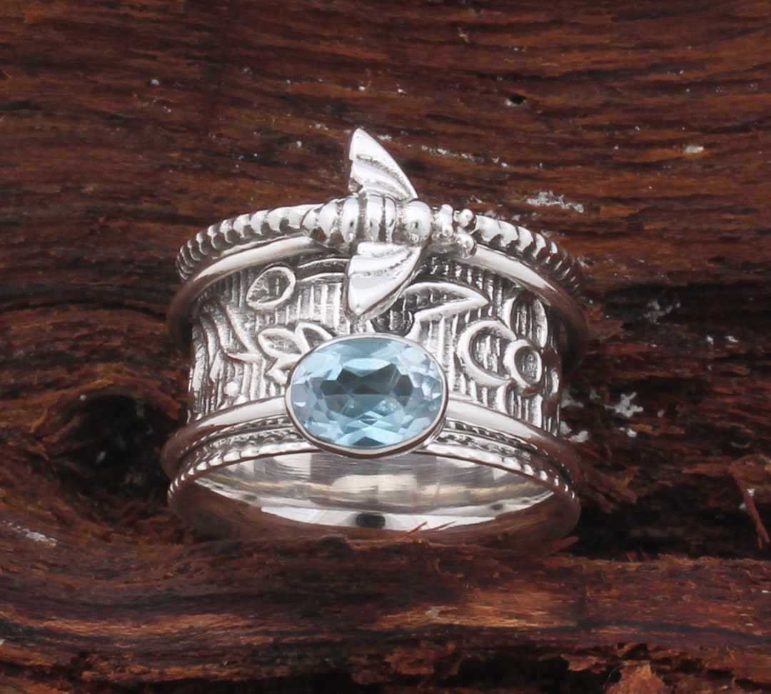 Spinner Blue Topaz Solid 925 Sterling Silver Spinner Handmade Artisan ...
