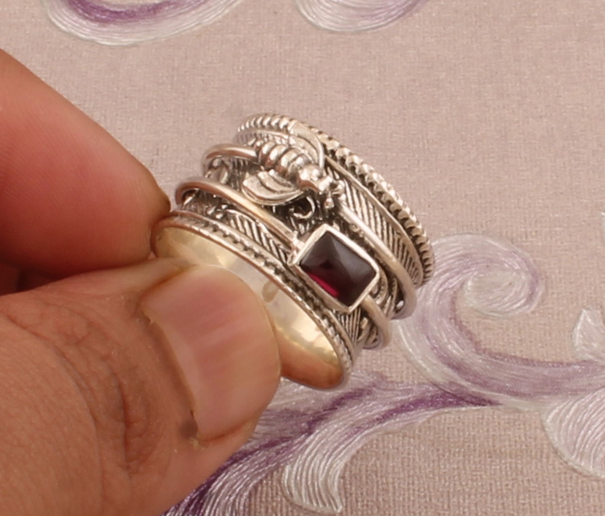 925 Sterling Silver Natural Red Garnet Spinner Ring Handmade | Etsy