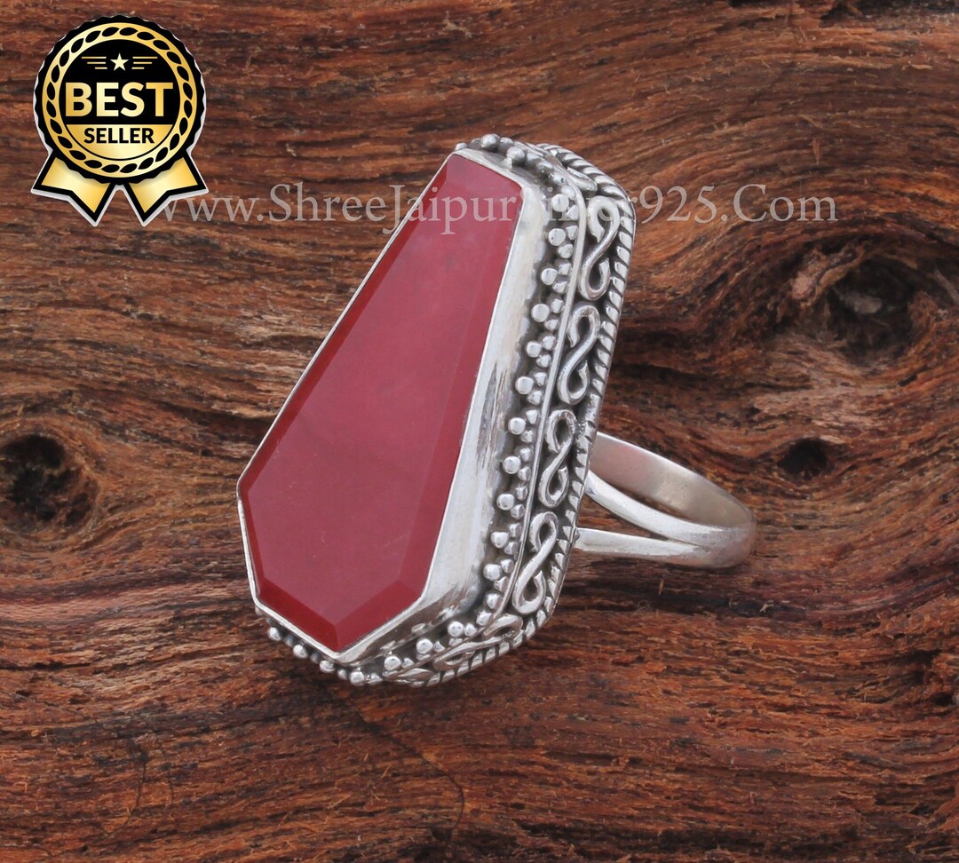 Red Jade Coffin Vintage Work Solid 925 Sterling Silver Ring - Etsy