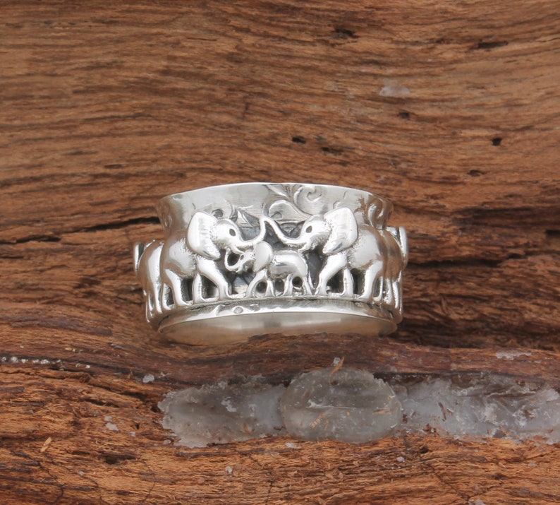 Hammered Elephant Family Ring: Sterling Silver Boho Spinner - Etsy