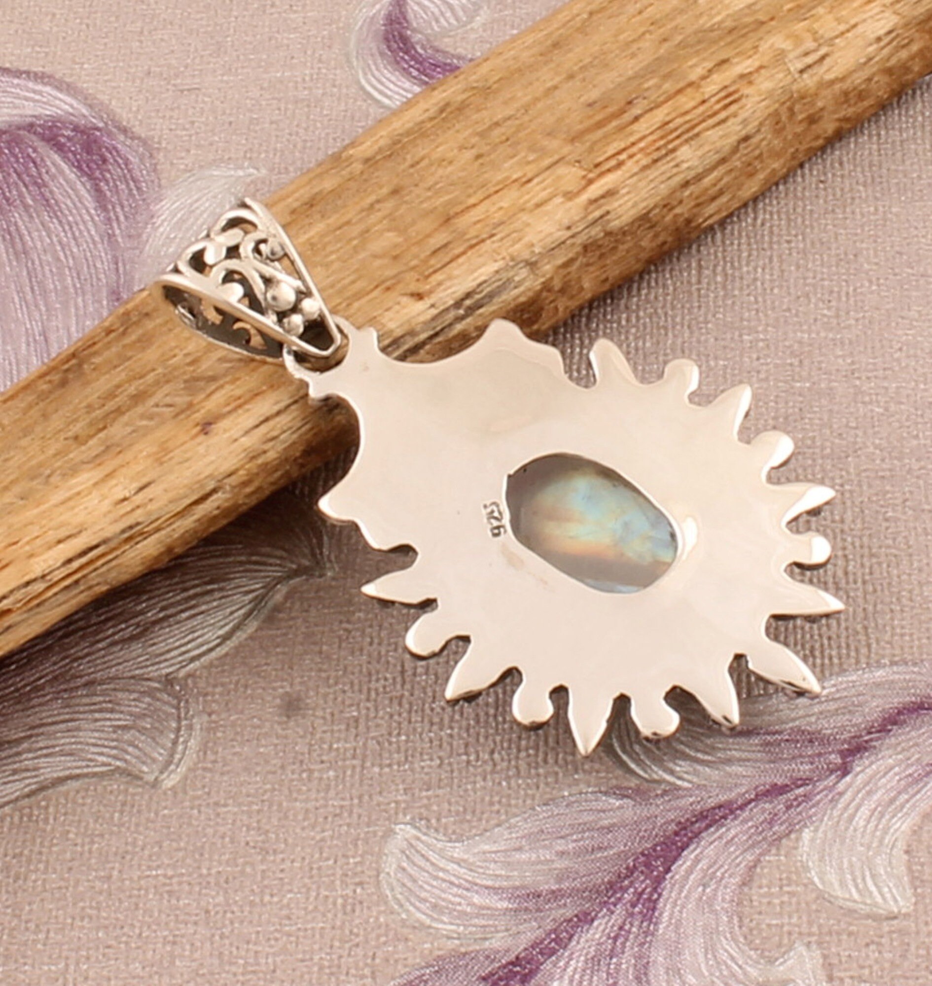 925 Sterling Silver Rainbow Moonstone Oval Shape Necklace | Etsy