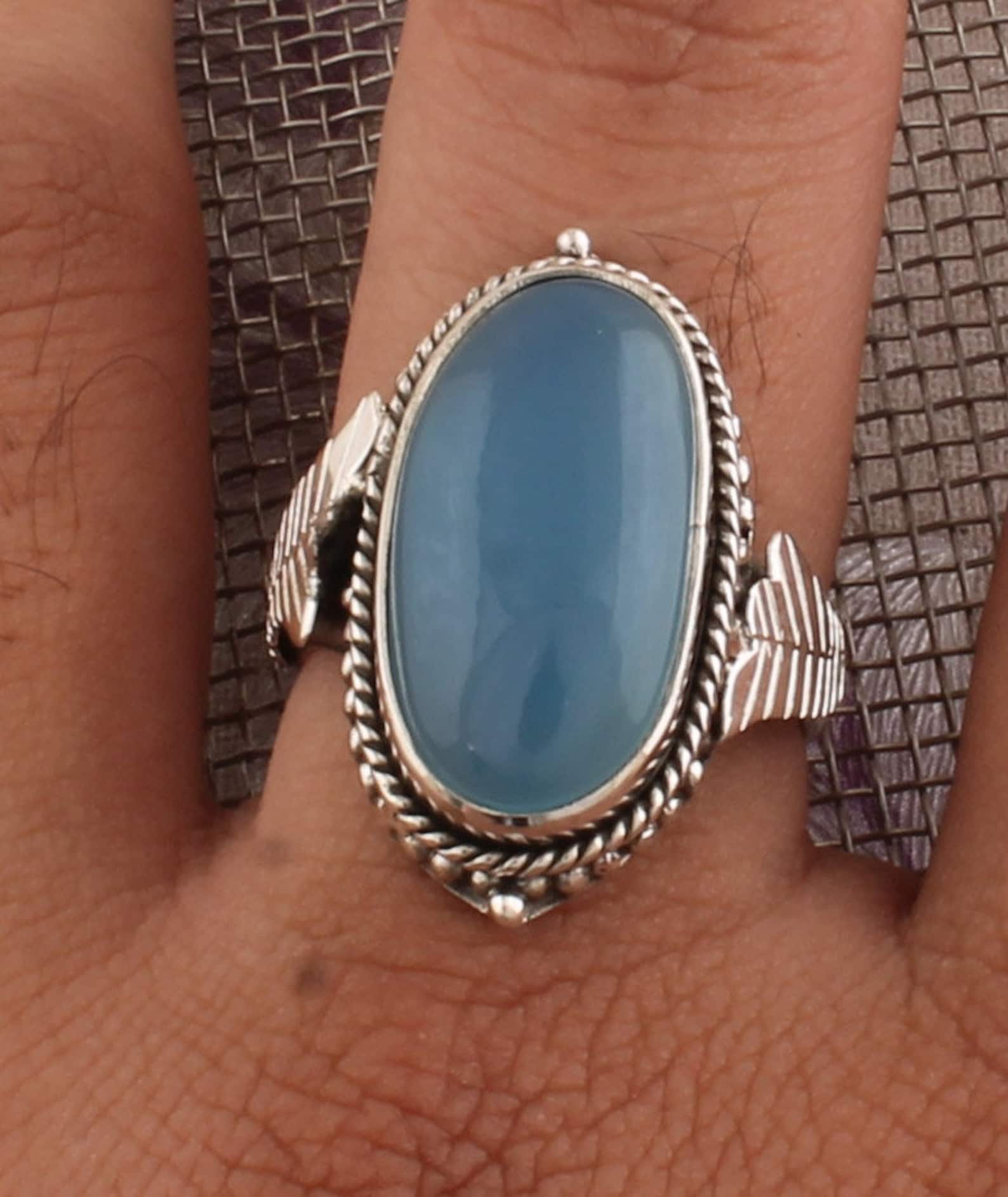 Ice Blue Chalcedony Oval Gemstone Ring 925 Sterling Silver - Etsy