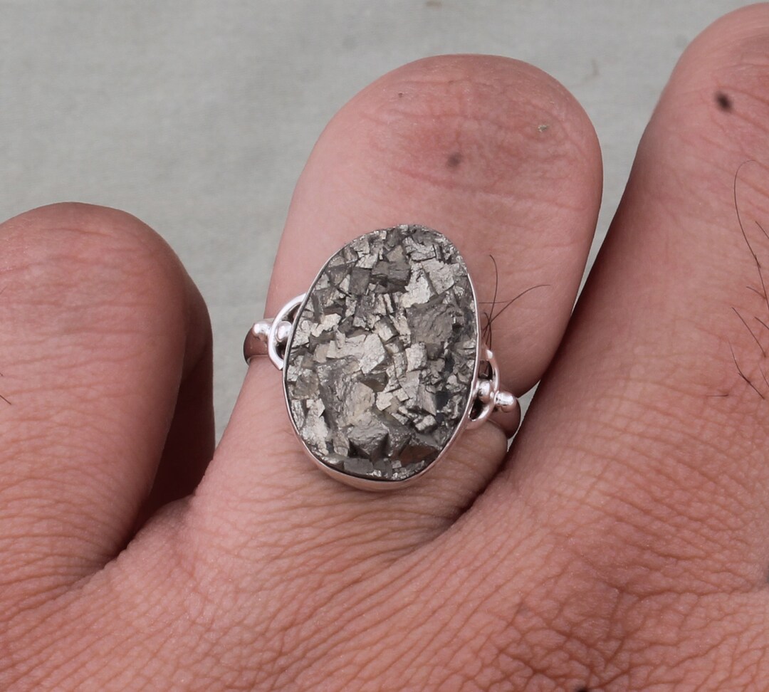 Natural Golden Raw Pyrite-925 Solid Sterling Silver Ring-rough Gemstone ...