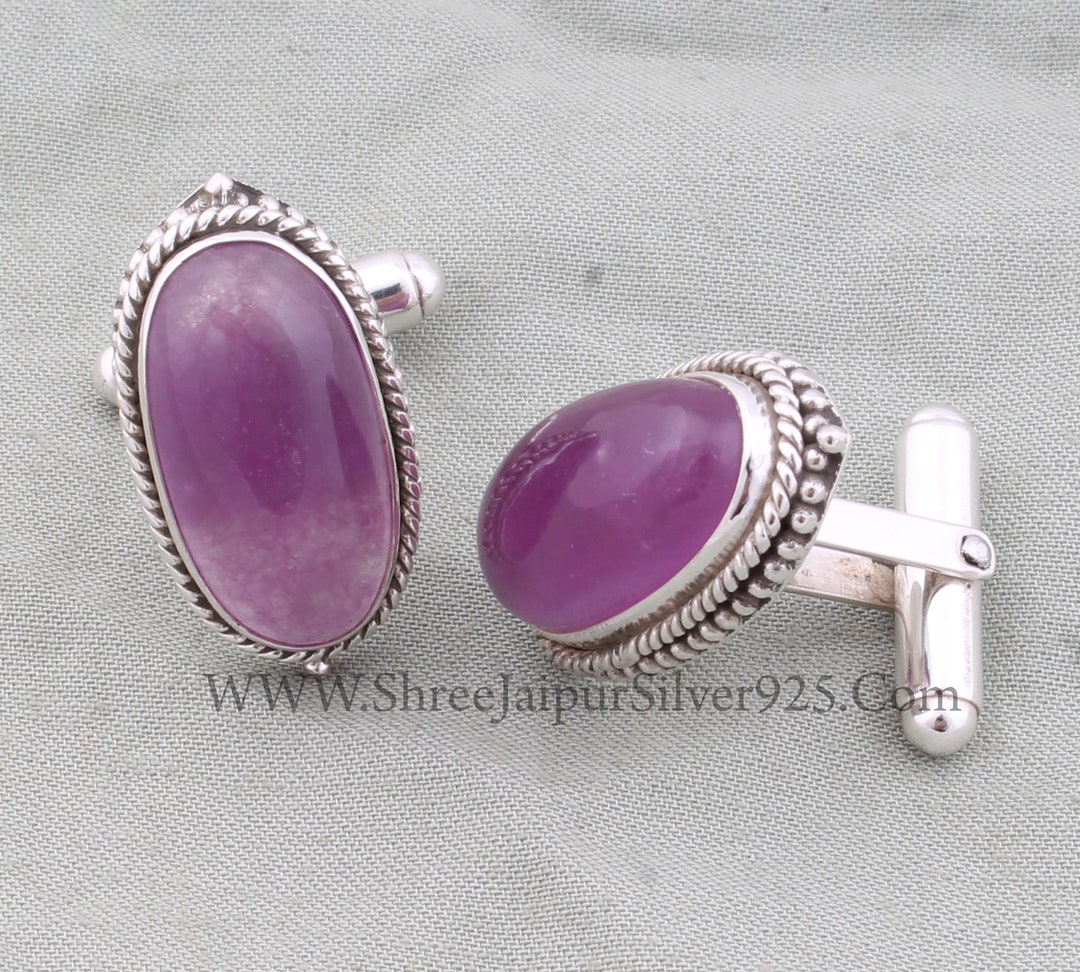 Men's Jewelry Purple Jade Silver Cufflink, 925 Sterling Silver Cuff Link, Jade Oval Gemstone ...