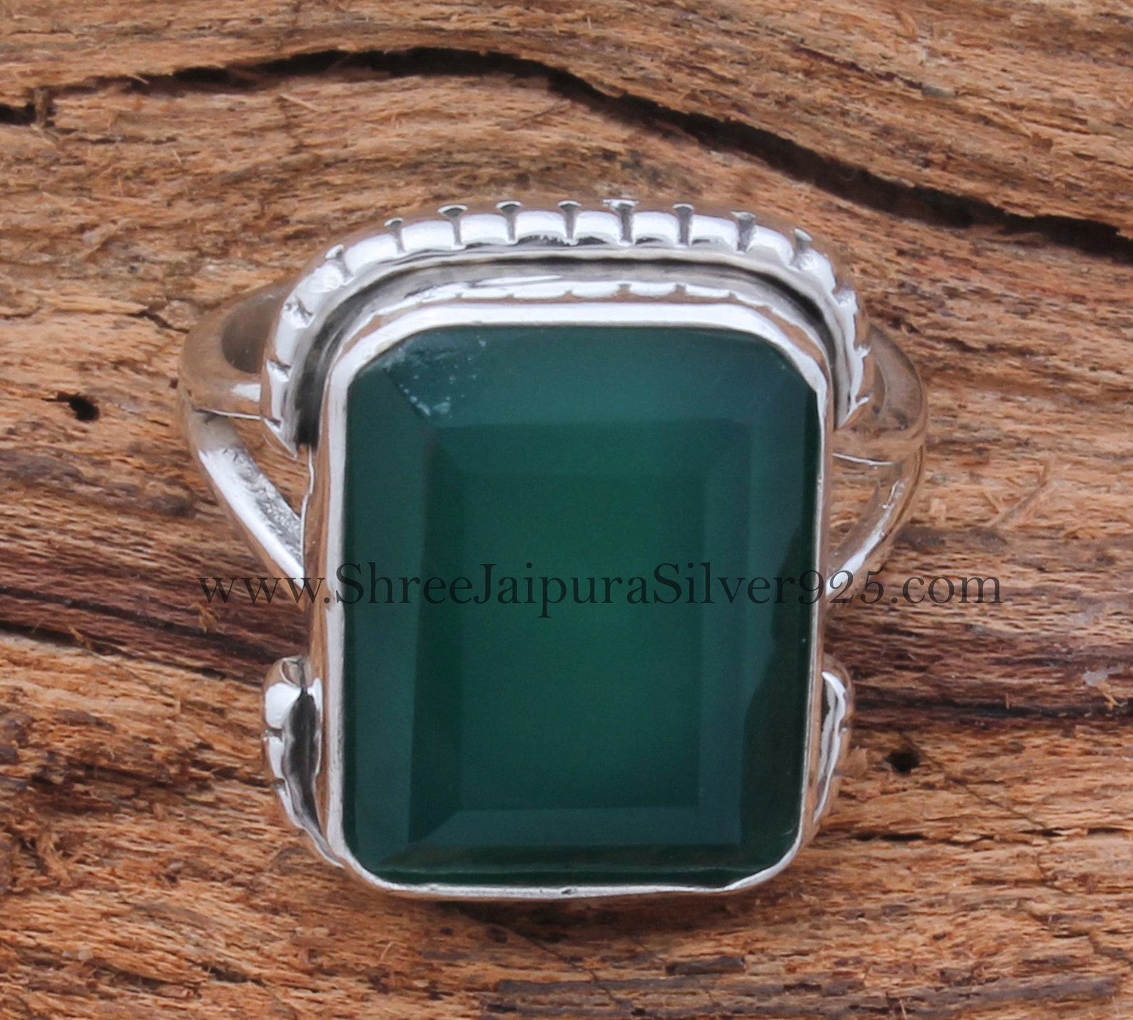 925 Sterling Silver Green Onyx Rectangle Ring for Women - Etsy