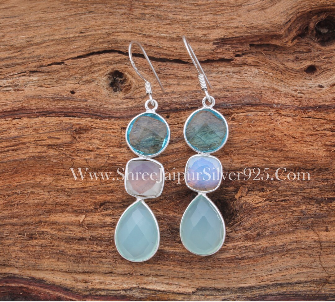 Combo Gemstone Earring Aqua Chalcedonymoonstoneblue Glass Stone Earring ...