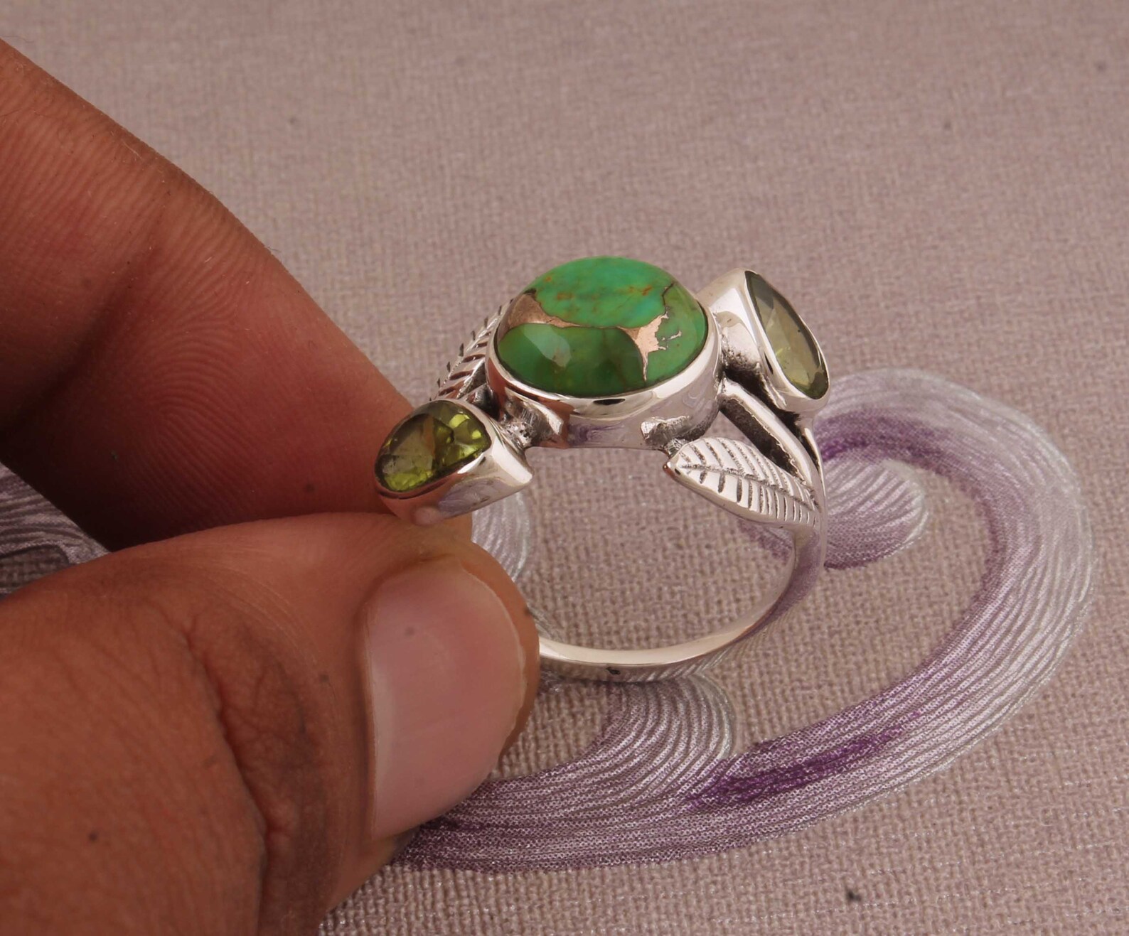 Combo Ring Composite TurquoisePeridot Gemstone's Ring | Etsy