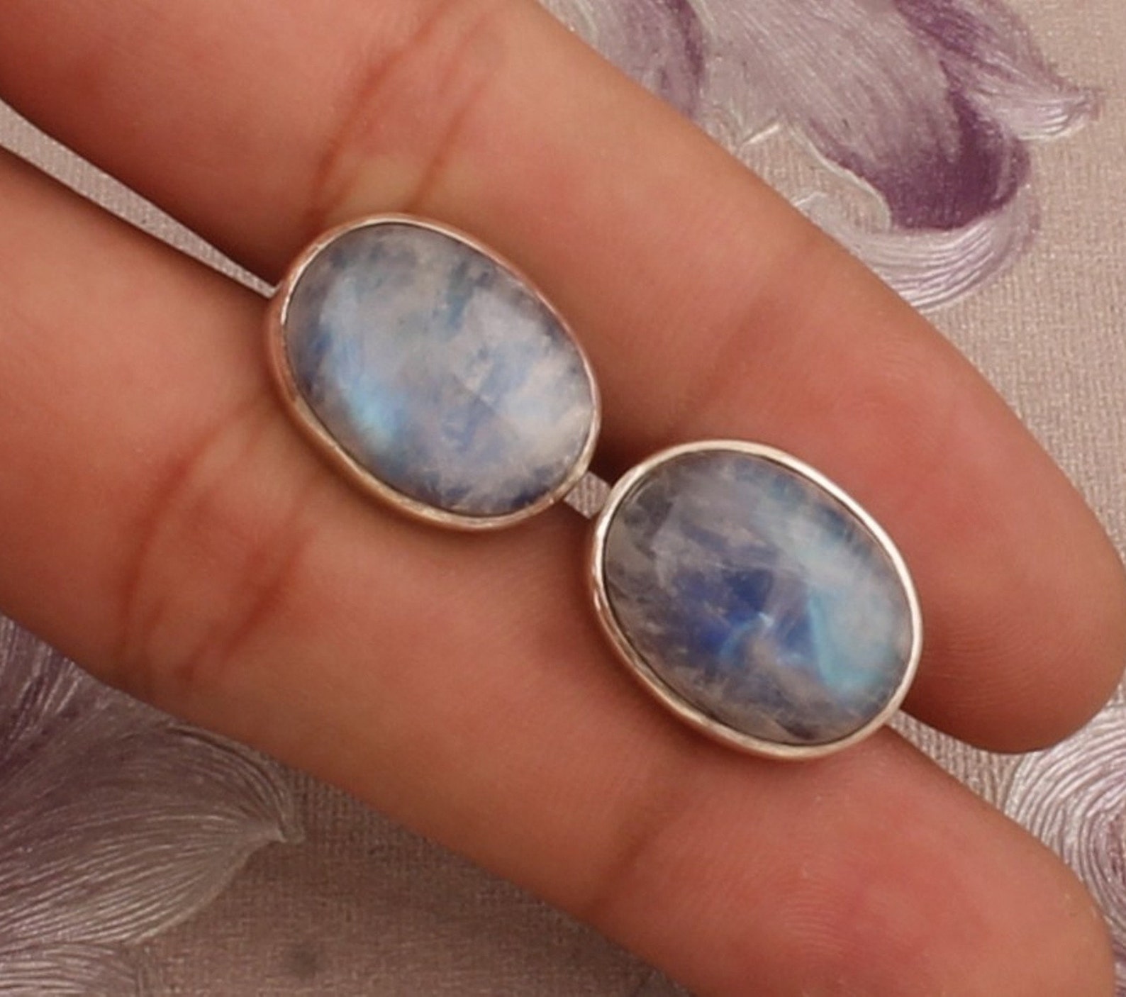 Natural Rainbow Moonstone Silver Cufflink 925 Sterling | Etsy