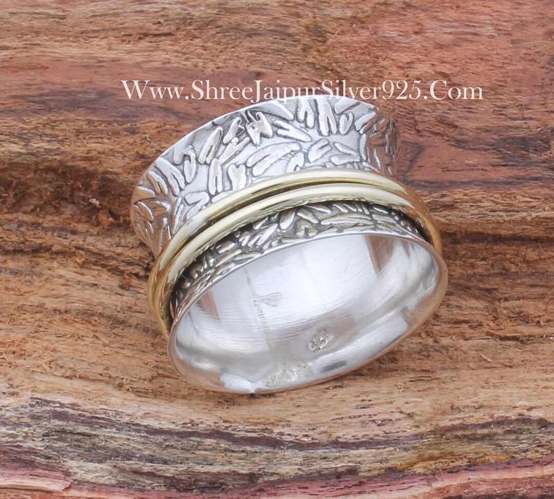 925 Sterling Silver Designer Spinner Ring for Handmade Two Tone Band ...