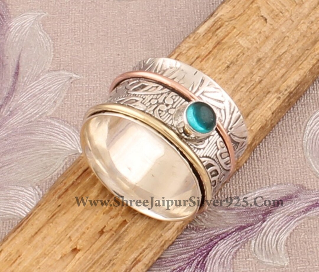 925 SOLID Sterling Silver Neon Gemstone Spinner Ring ...
