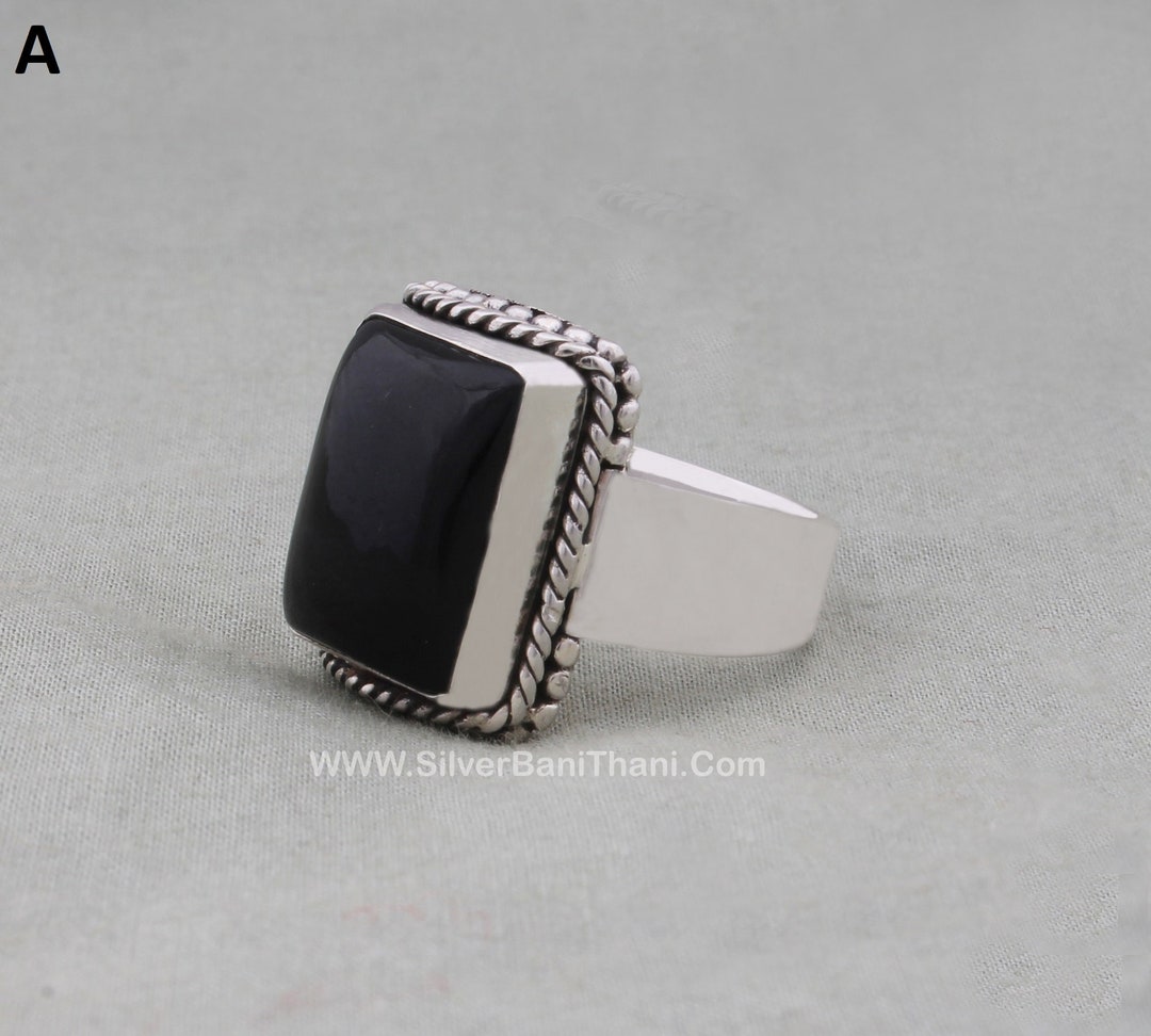Black Onyx Ring, 925 Sterling Silver Rings for Rectangle Handmade ...