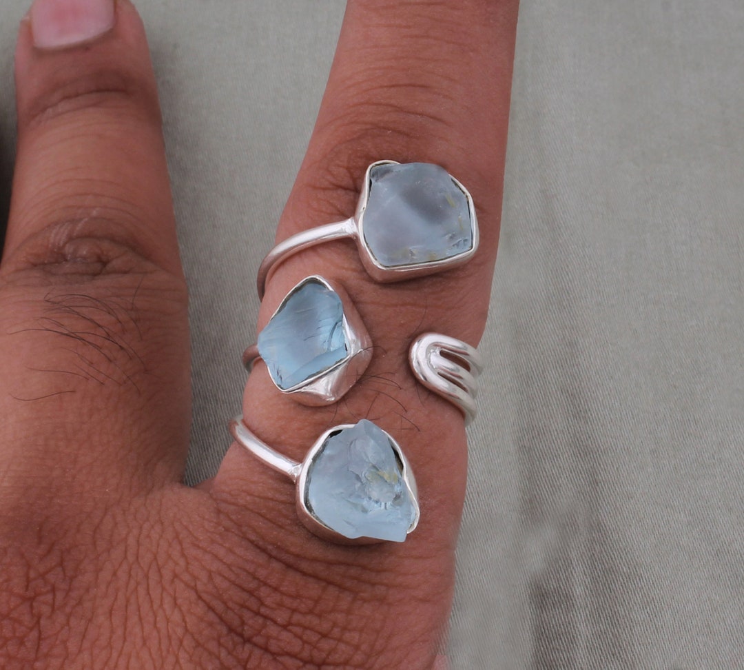 Rough Rings, Raw Aquamarine Ring, 925 Silver Ring, Aquamarine Silver Ring, Uncut Healing Raw ...