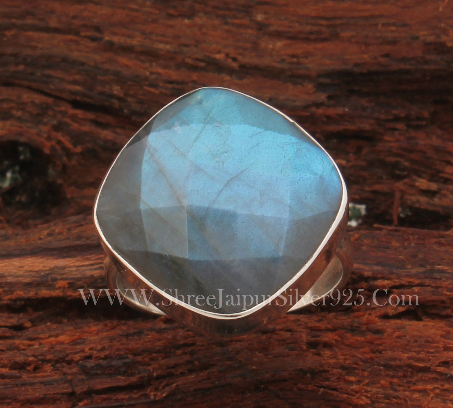 925 Sterling Solid Silver Ring Natural Labradorite Cushion - Etsy