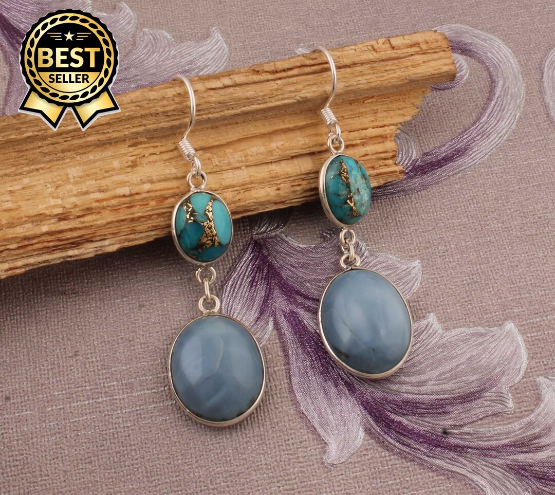 Gemstone Earring Composite Turquoiseblue Opal Gemstone - Etsy