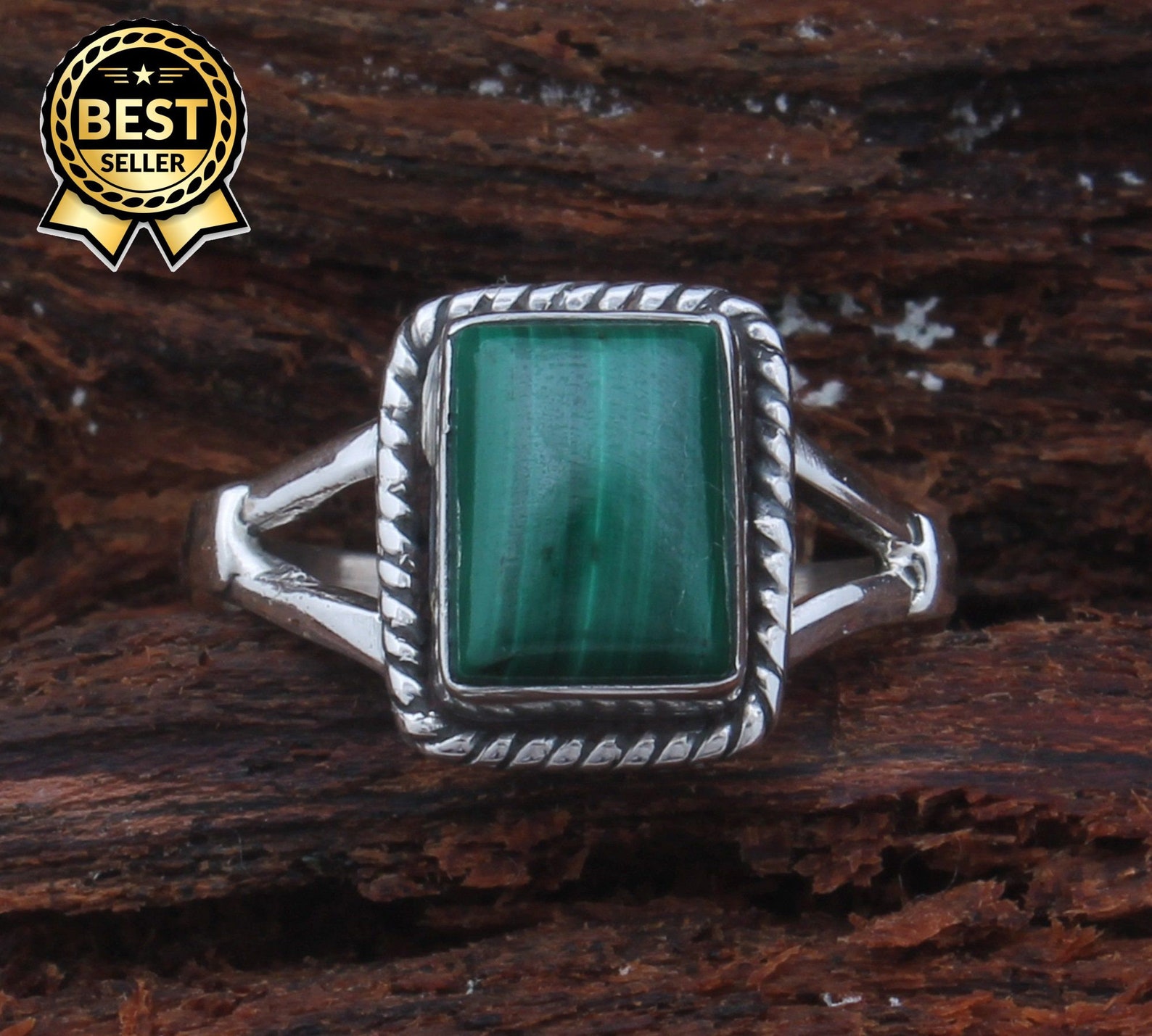 Malachite Silver Ring 925 Sterling Silver Rectangle Shape - Etsy