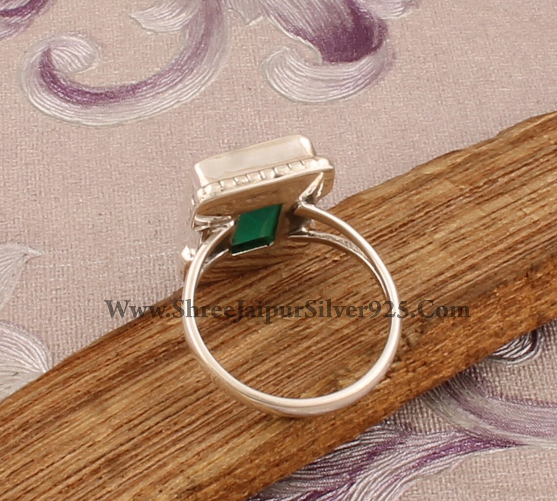 925 Sterling Silver Green Onyx Rectangle Ring For Women | Etsy