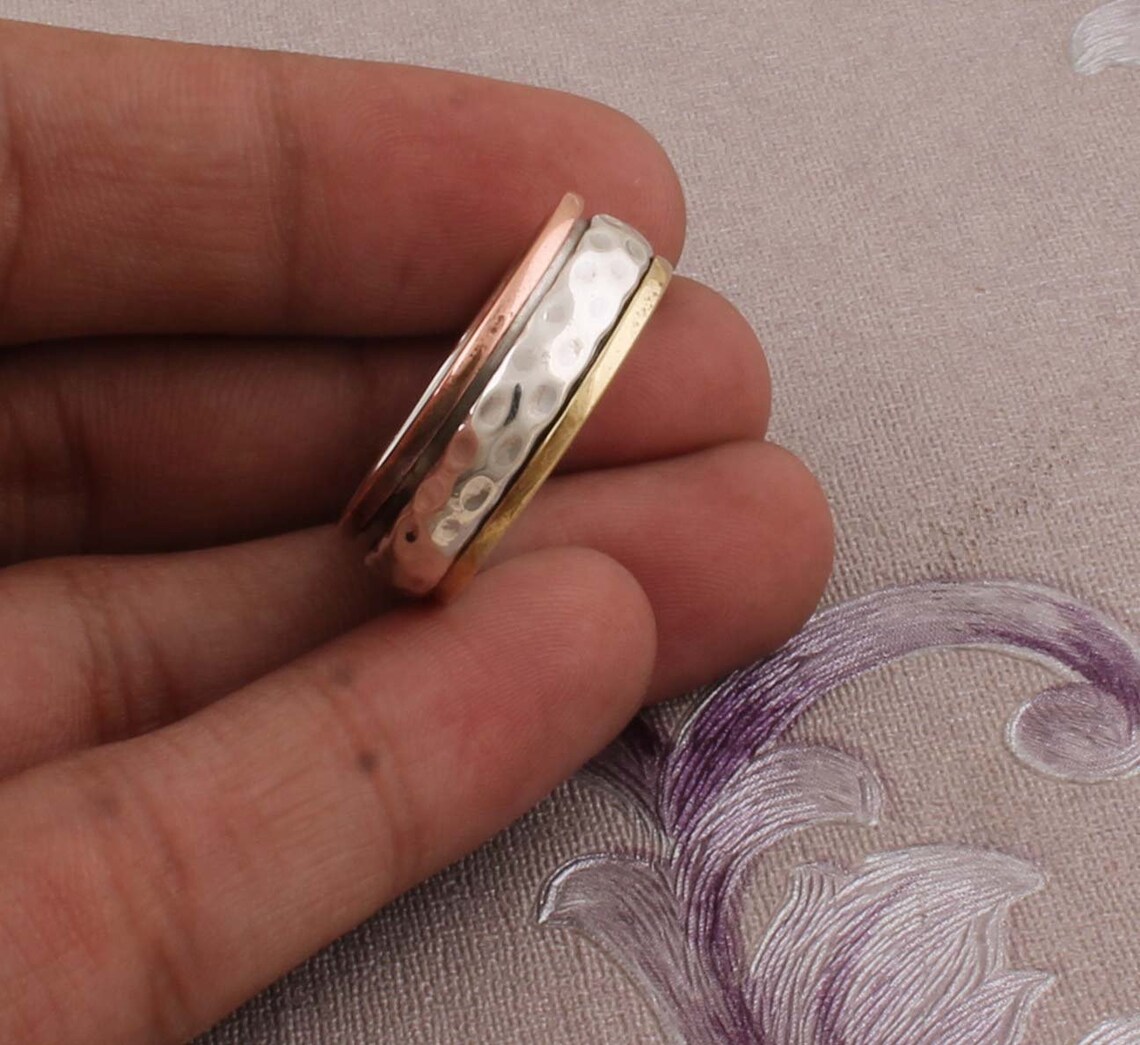 Three Tone Ring 925-sterling Silver Ringspinner Ringantique | Etsy
