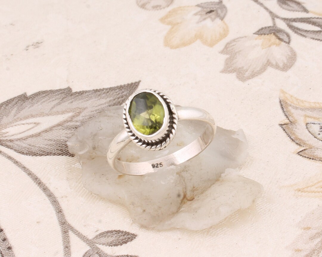 Minimalist Period Ring, 925 Sterling Silver Rings Green Oval Faceted ...