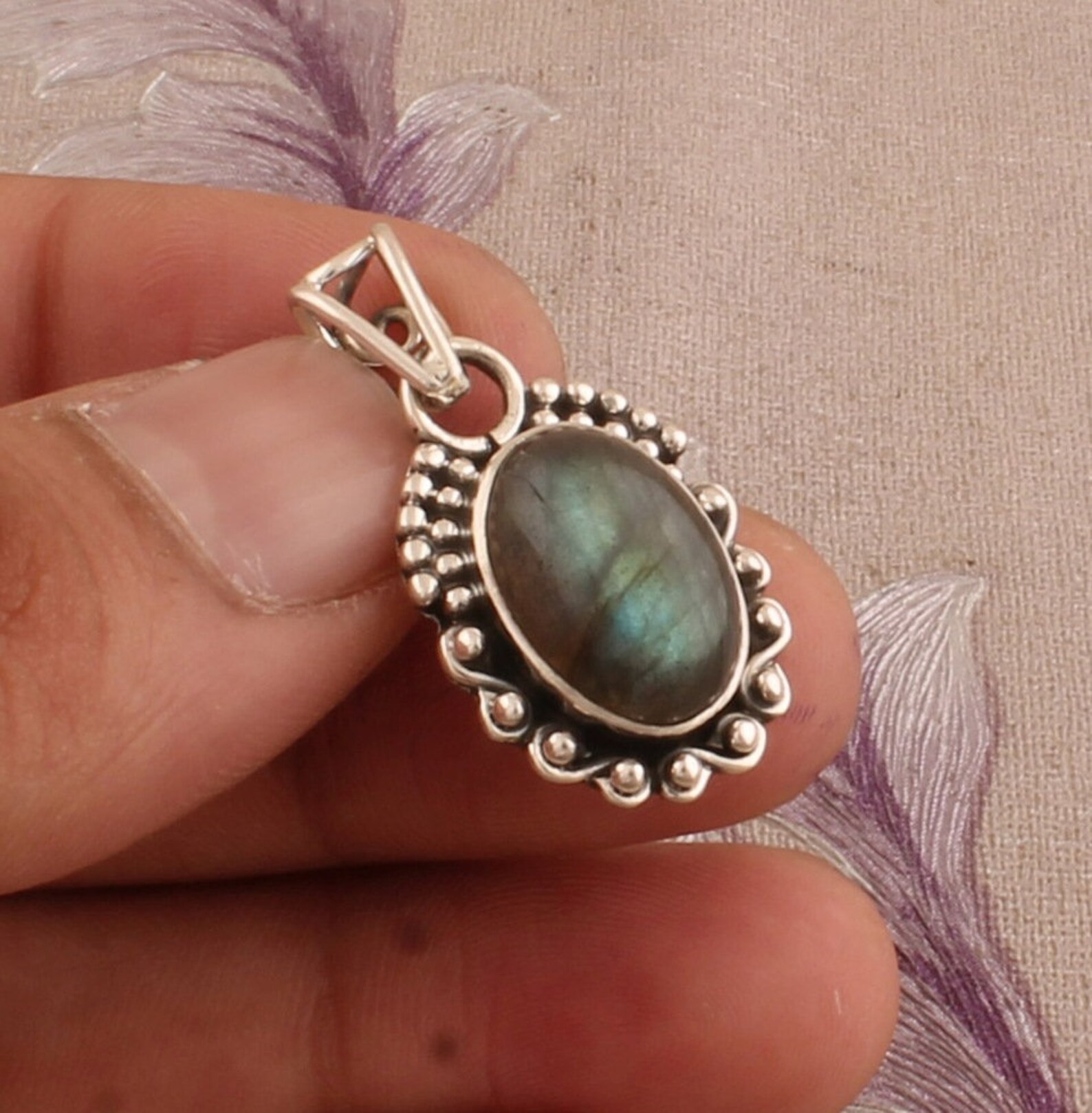 Labradorite Pendant 925 Sterling Silver Pendant Flashy - Etsy