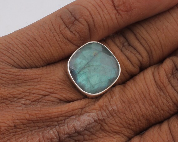 925 Sterling Solid Silver Ring Natural Labradorite Cushion | Etsy