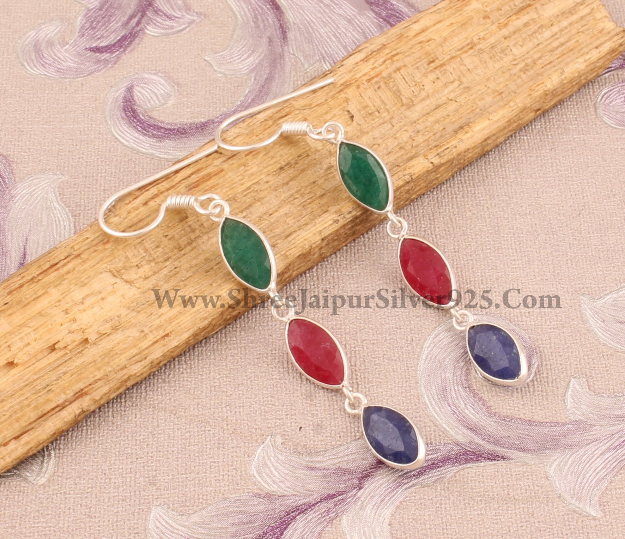 EmeraldRubyBlue Safayar Gemstone Earring 925-Sterling Solid | Etsy