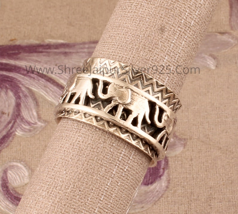 Elephant Family Spinner Ring: 925 Sterling Silver Boho Thumb Ring - Etsy